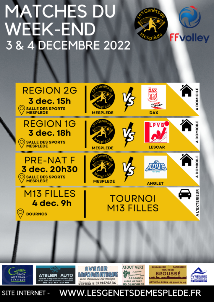 Mesplède Volley – Le programme du week-end et le Noël du 10 décembre ...